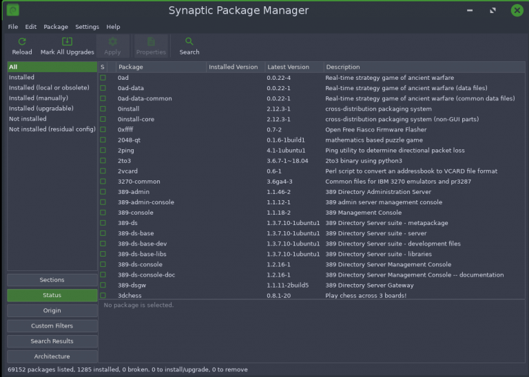 Synaptic Package Manager - Bodhi Linux