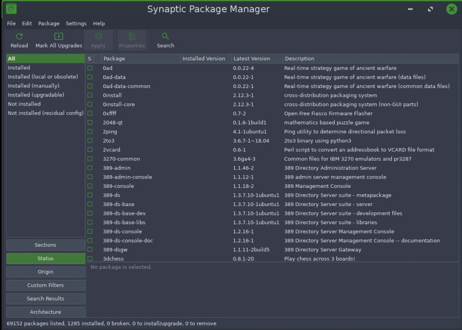 Synaptic Package Manager - Bodhi Linux